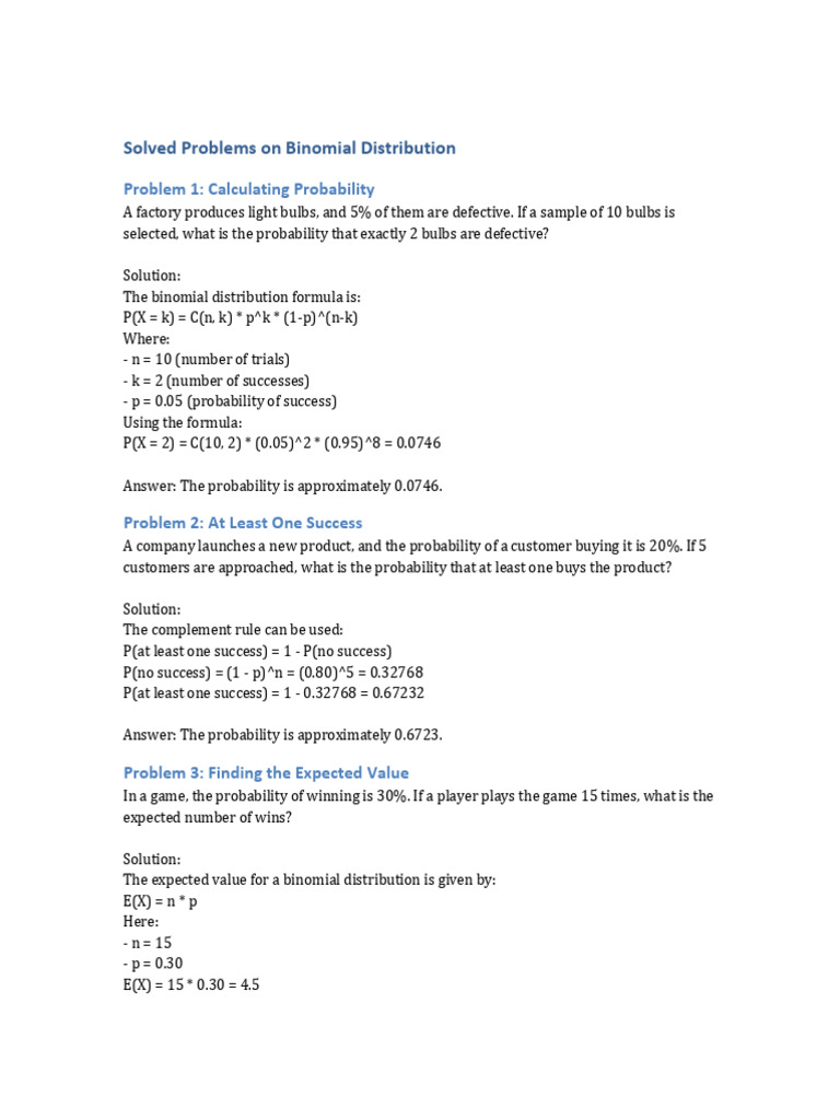 Binomial Distribution Problems | PDF