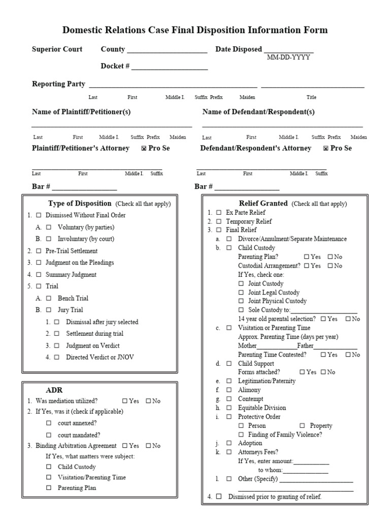 Domestic Relations Case Disposition Form | PDF | Child Custody | Lawsuit