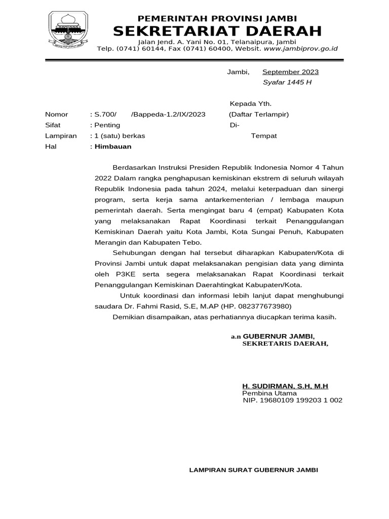 Surat Sekda p3ke | PDF