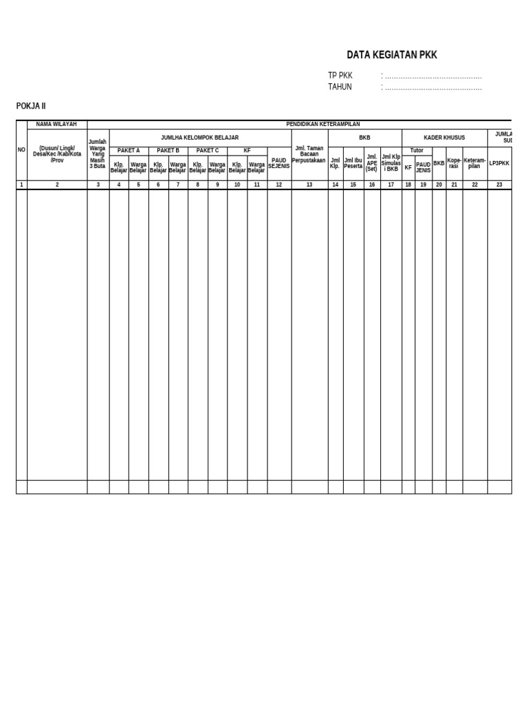 FORMAT DATA KEGIATAN PKK POKJA II | PDF