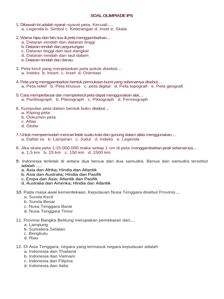 Soal Olimpiade IPS SD 2024 | PDF