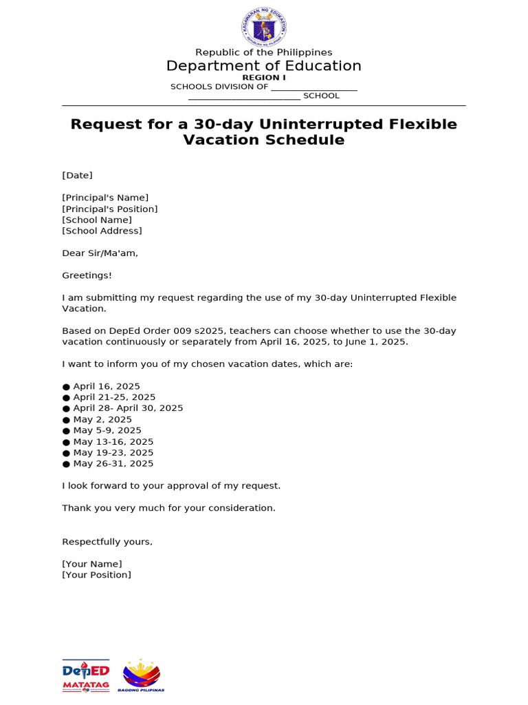 Letter Request Uninterrupted Vacation | PDF