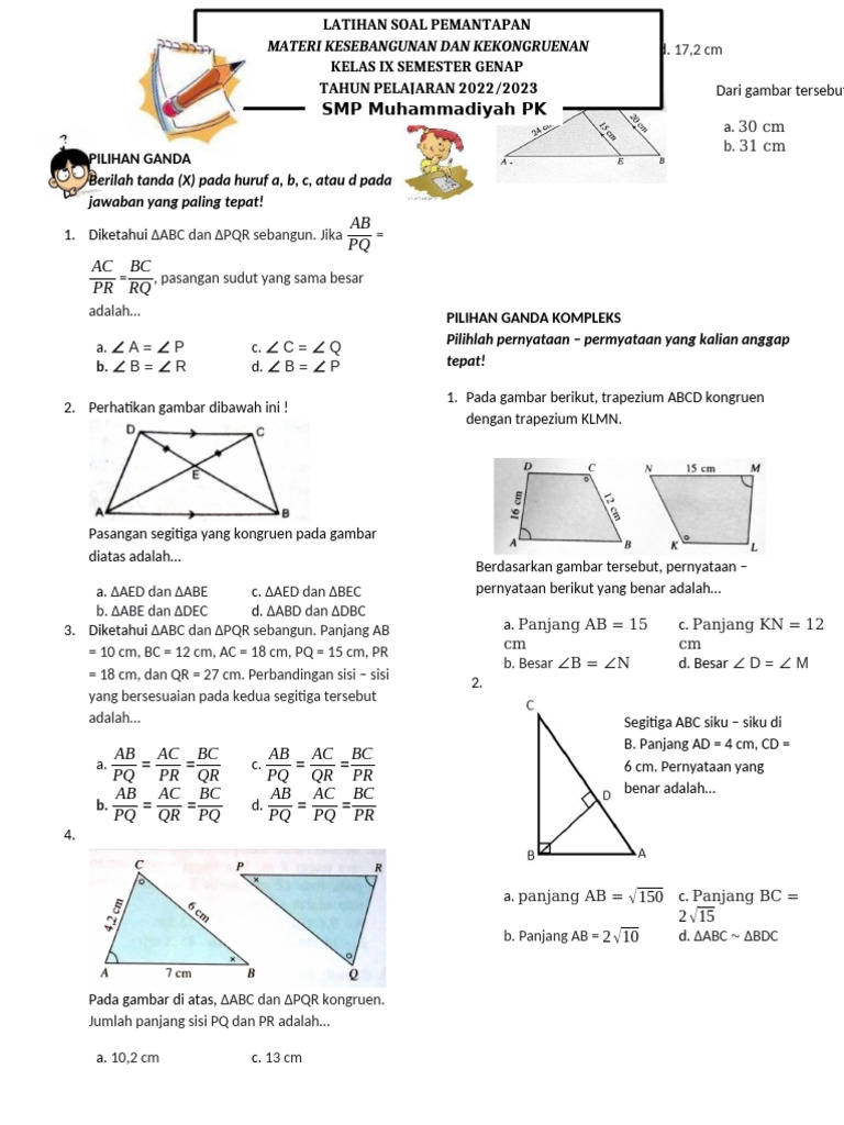 Latihan Soal Kelas 9 Kesebangunan&kekongruenan | PDF