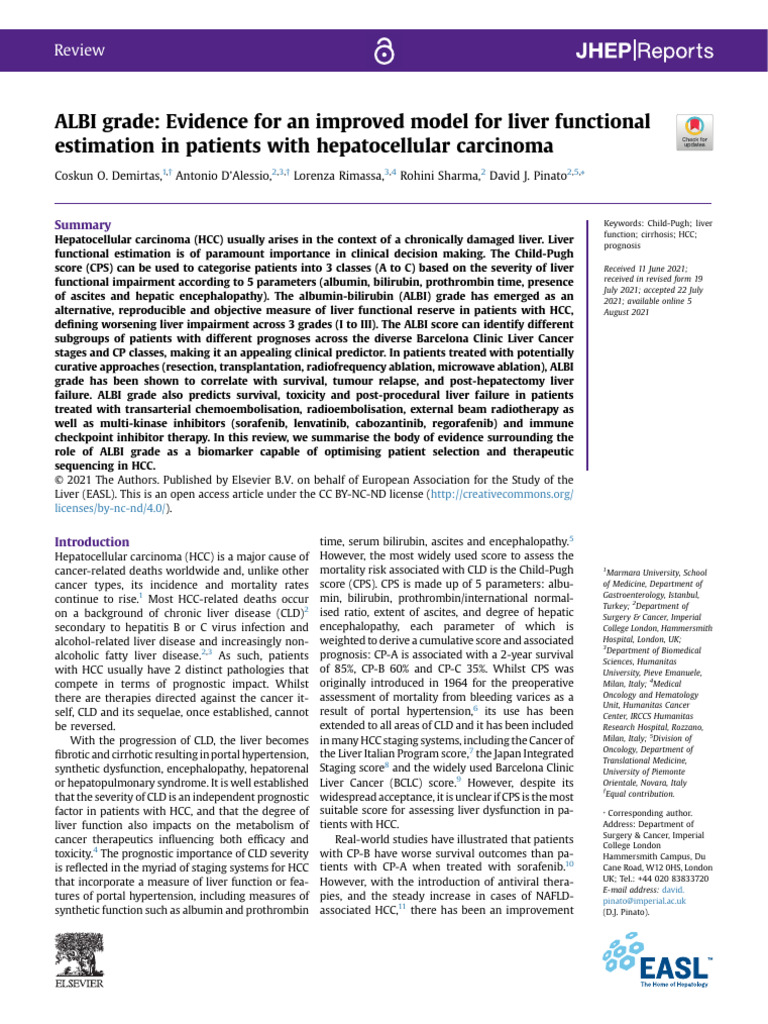 ALBI grade ALBI Score Evidence for an improved model for liver ...