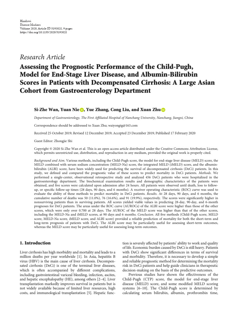 Assessing The Prognostic Performance of The Child-Pugh, Model For End ...