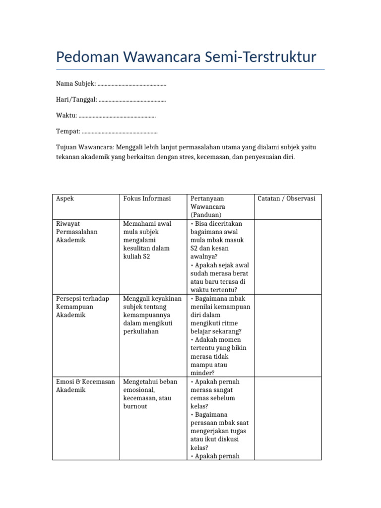 Pedoman Wawancara Semi Terstruktur | PDF