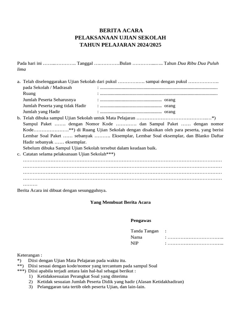 Berita Acara & Daftar Hadir Peserta US | PDF