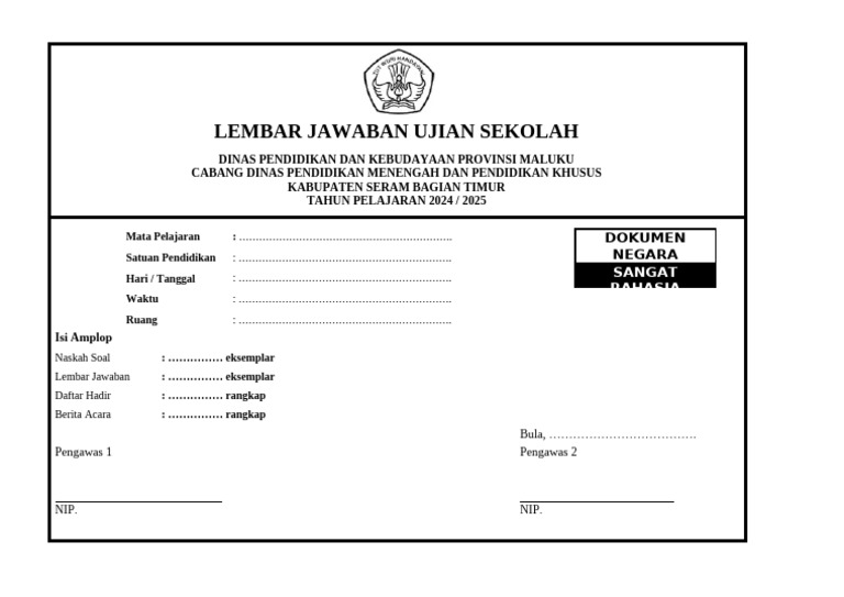 Lembar Jawaban Ujian Sekolah SD | PDF