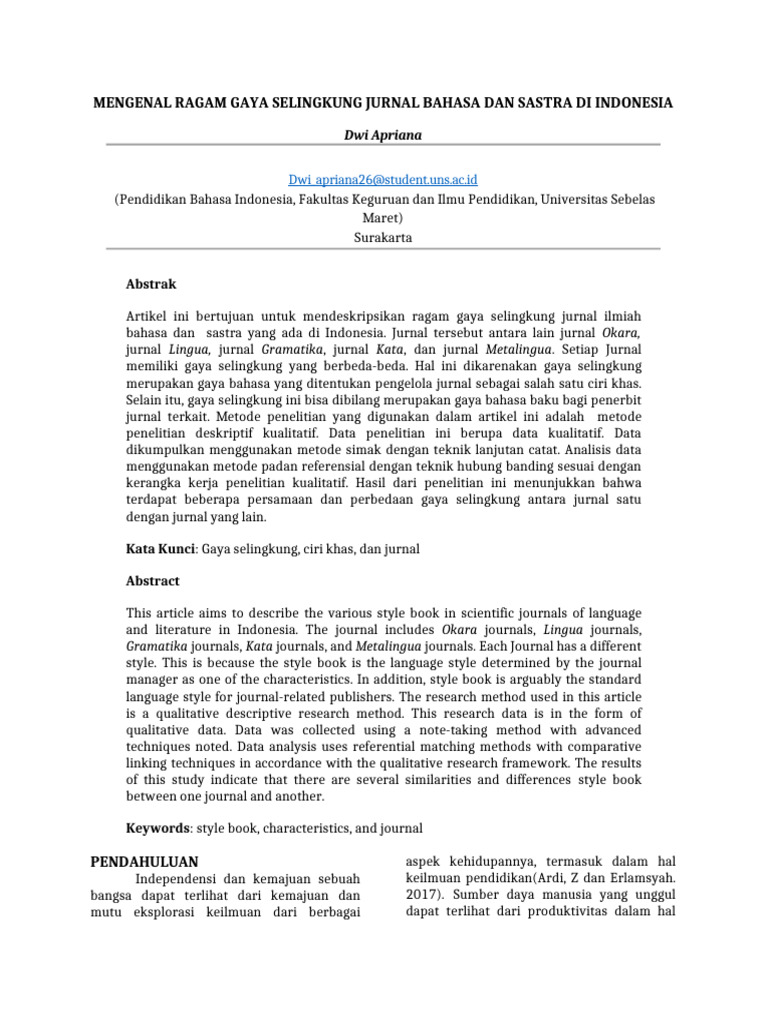 Ragam Gaya Selingkung Jurnal Indonesia | PDF