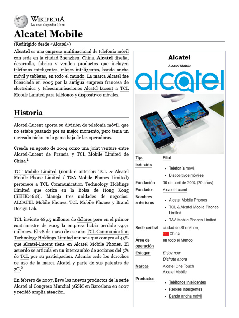 Alcatel Mobile - Wikipedia, La Enciclopedia Libre | PDF