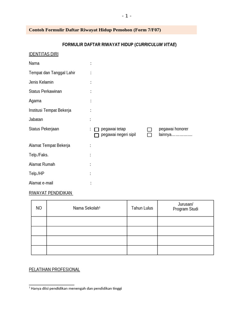 Formulir Daftar Riwayat Hidup Pemohon 0 | PDF