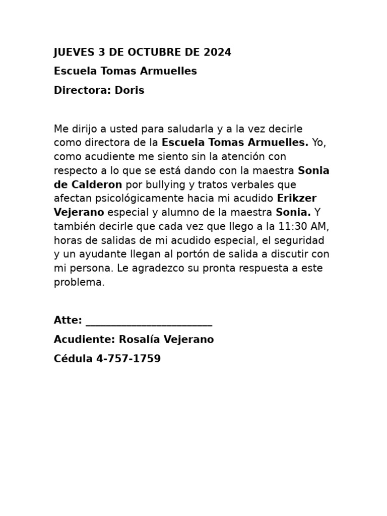 Mamá de Brayan Carta | PDF