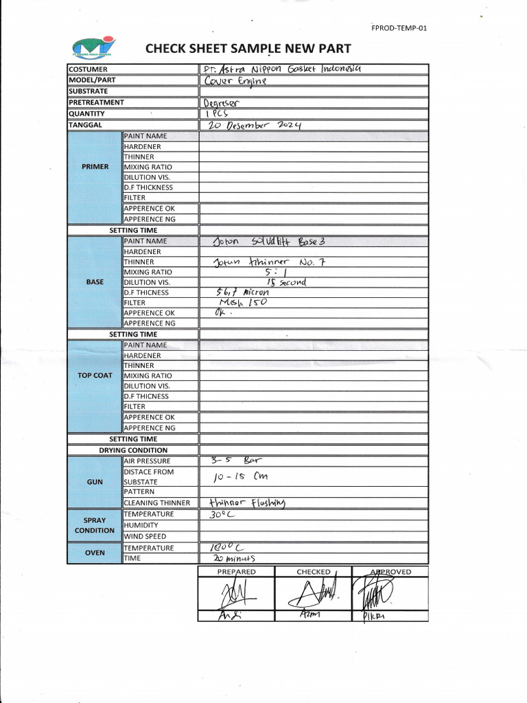 Check Sheet Sample PT. ANGI | PDF