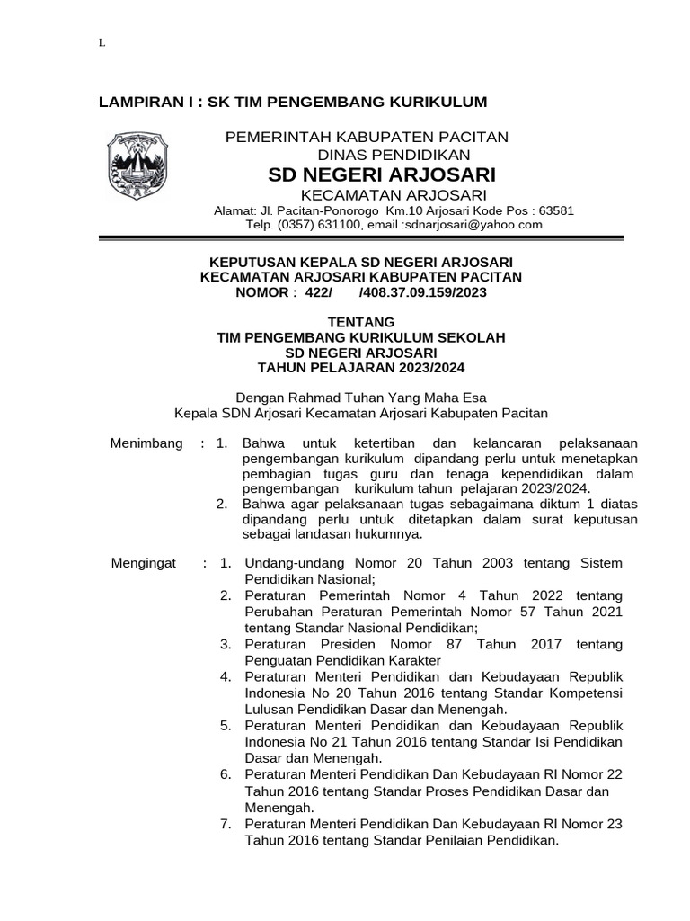 LAMPIRAN I SK TPK | PDF