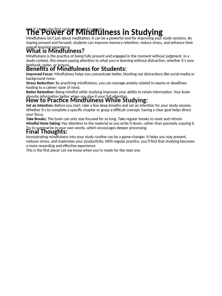 Mindfulness Techniques for Effective Studying | PDF