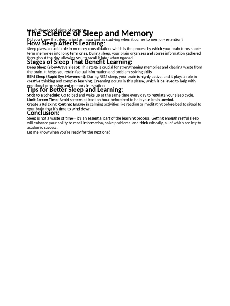 Sleep's Impact on Memory Retention | PDF