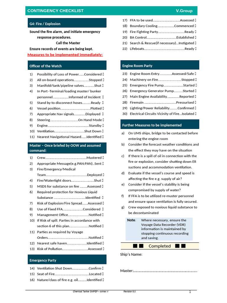 Contingency Checklist g4 | PDF | Oil Tanker | Ships