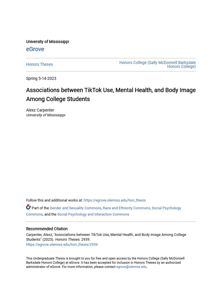 TikTok Use and Mental Health in College Students | PDF | Mental ...