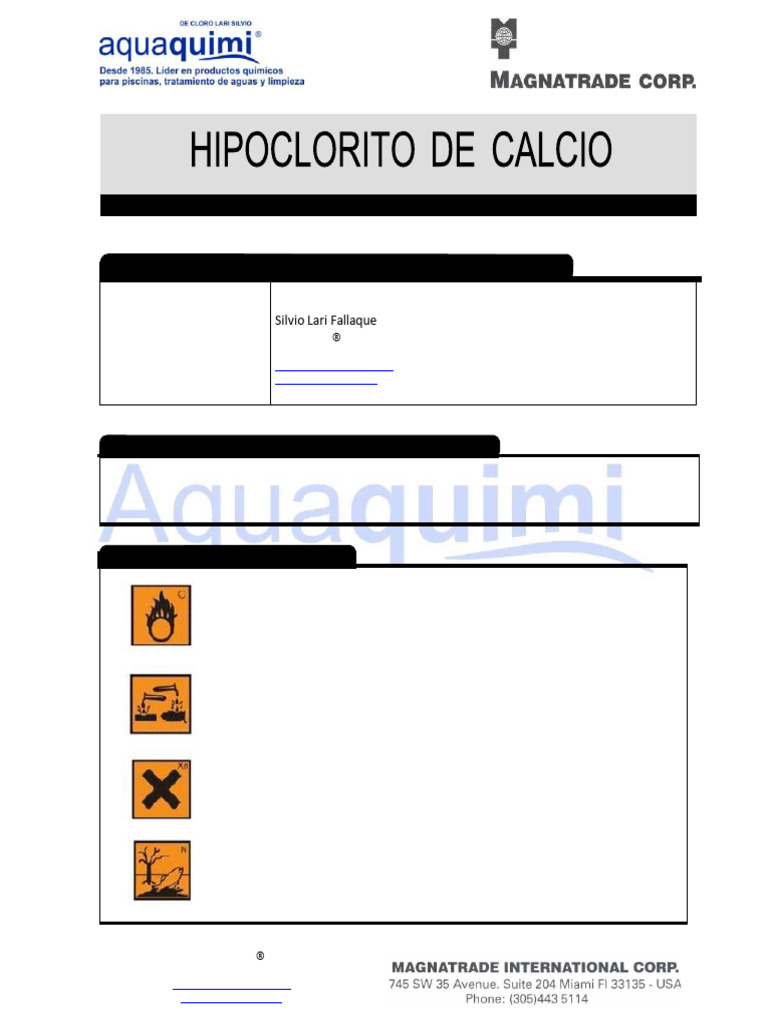 Hoja Seguridad Cloro Granulado Magnachlor Actualizado | PDF | Agua | Agua potable
