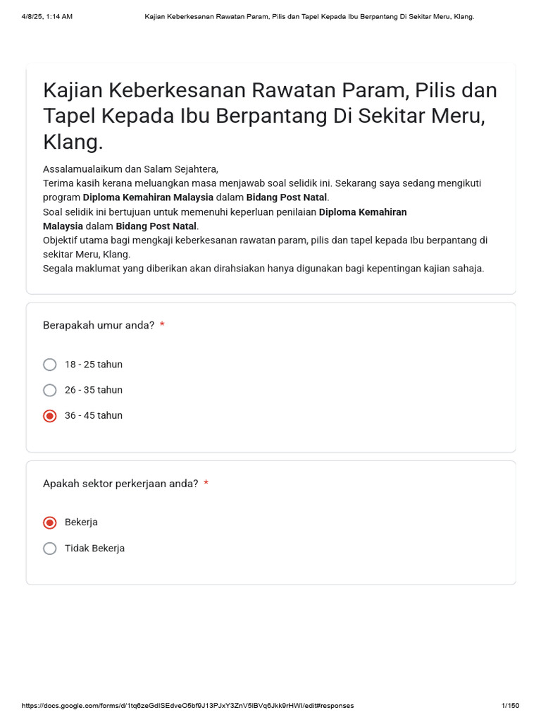 Google Form Answer Bagi Kajian Param, Pilis Dan Tapel | PDF