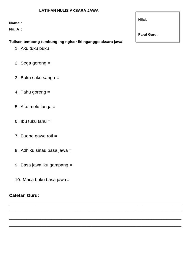 Latihan Nulis Aksara Jawa | PDF