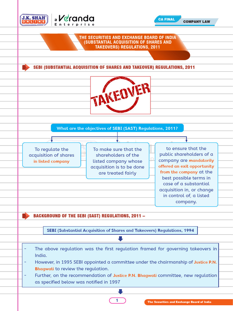 Takeover Regulations - CA Final SPOM | PDF | Takeover | Securities ...
