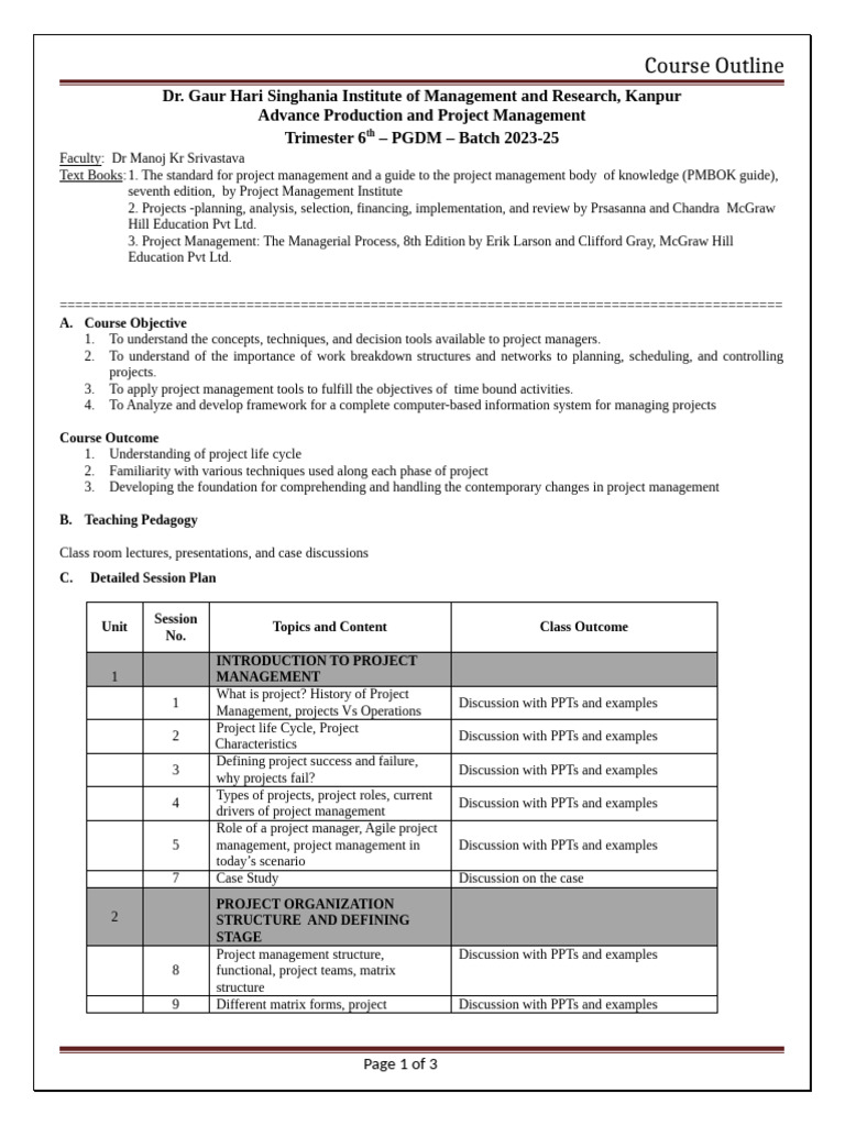 Advanced Project Management Course Outline | PDF | Project Management ...