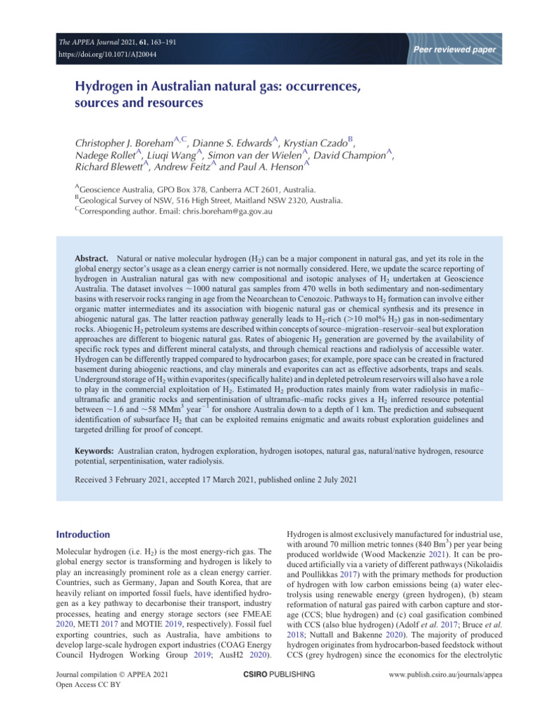 Hydrogen in Australian natural gas occurrences, sources and resources | PDF | Materials | Chemistry