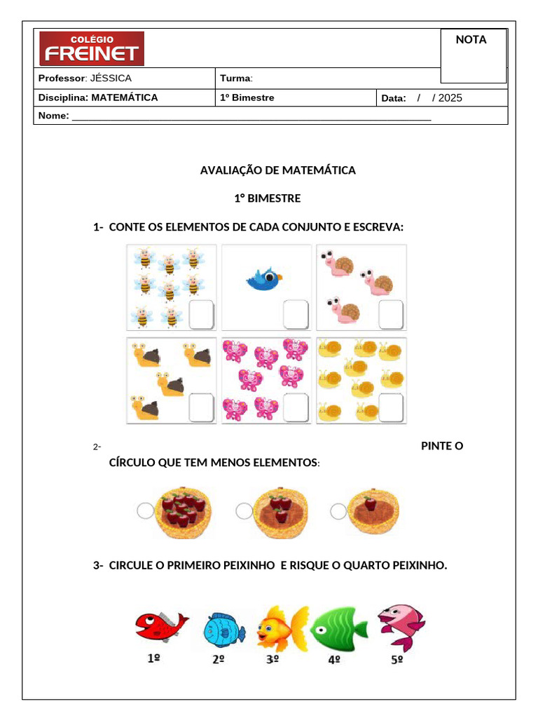 Avaliação de Matemática 1º Bimestre | PDF
