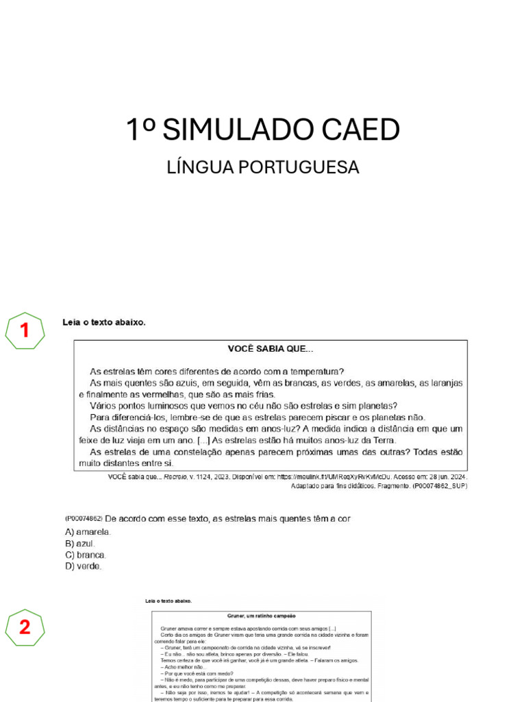 Simulado - Caed - 5 Ano | PDF