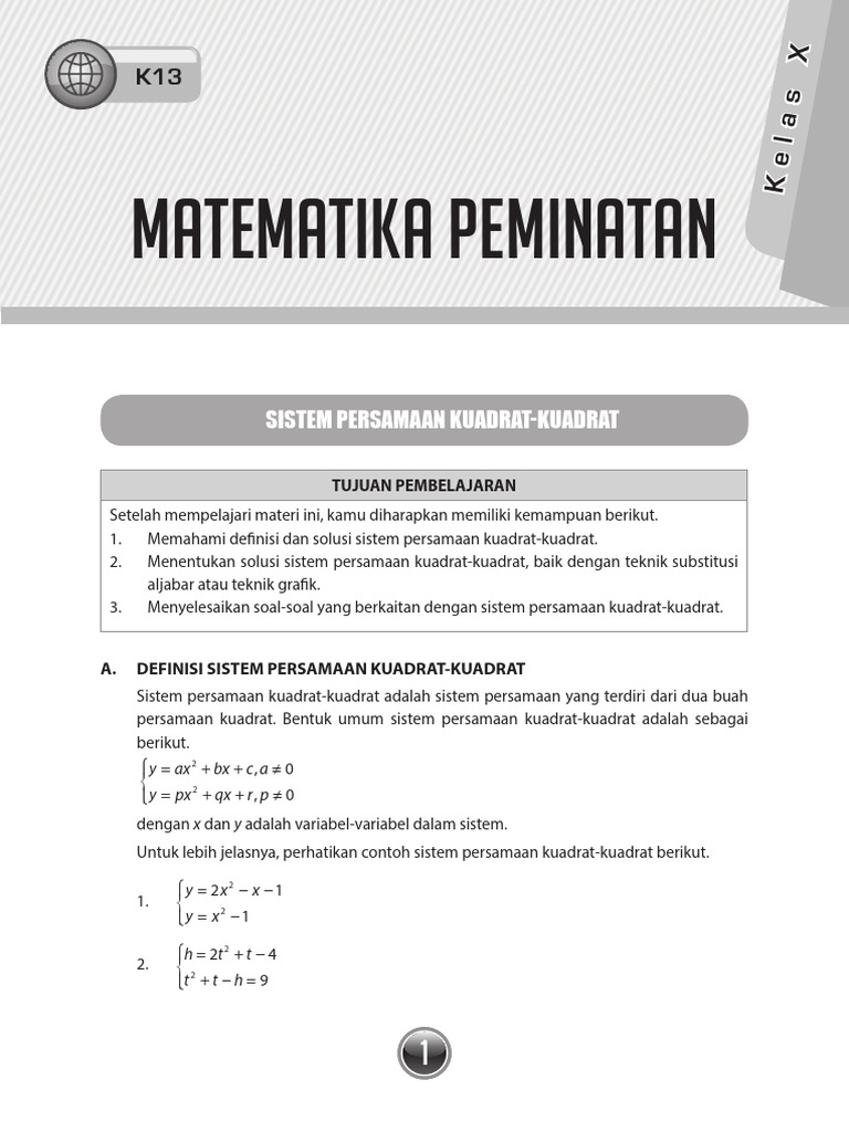 Sistem Persamaan Kuadrat-Kuadrat - Bagian 1 0 | PDF