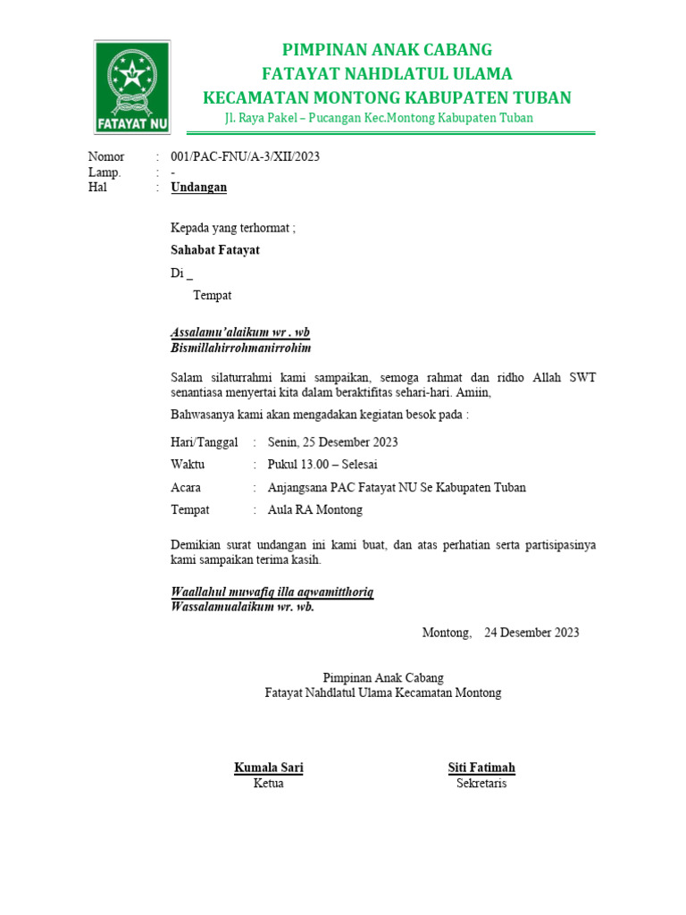 Undangan Fatayat | PDF