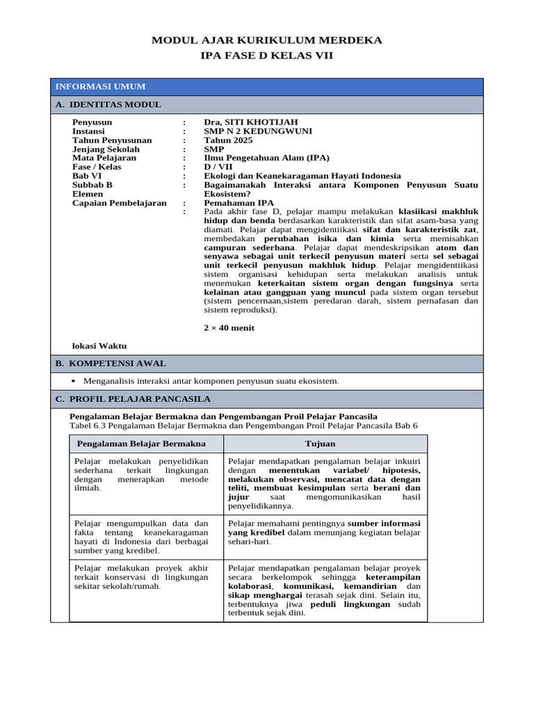 MODUL AJAR KURIKULUM MERDEKA SMPP | PDF