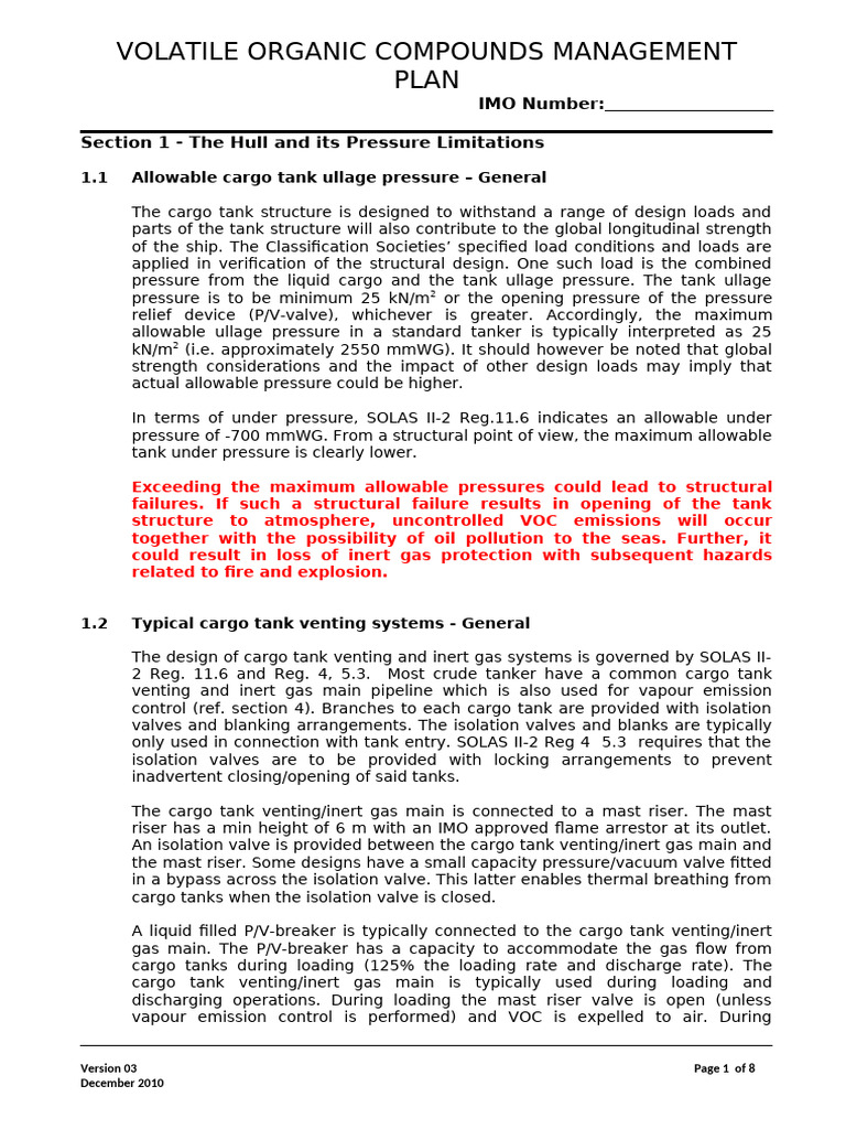 Voc Management Plan - Section 1 - The Hull and Its Pressure Limitations ...