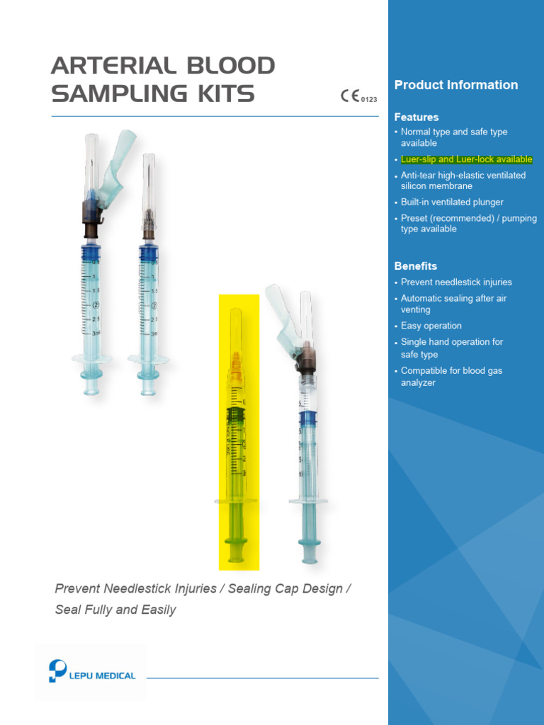 Arterial Blood Sampling Kits - Brochure R1 | PDF | Syringe | Clinical ...