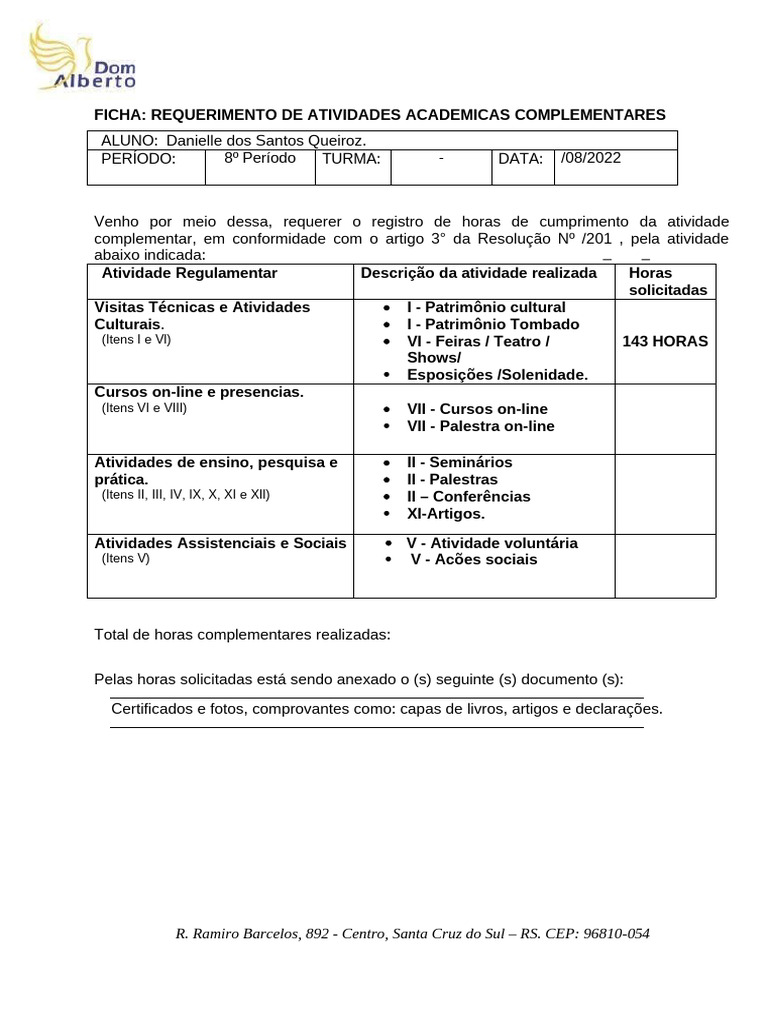 DANIELLE ATIVIDADES COMPLEMENTARES | PDF