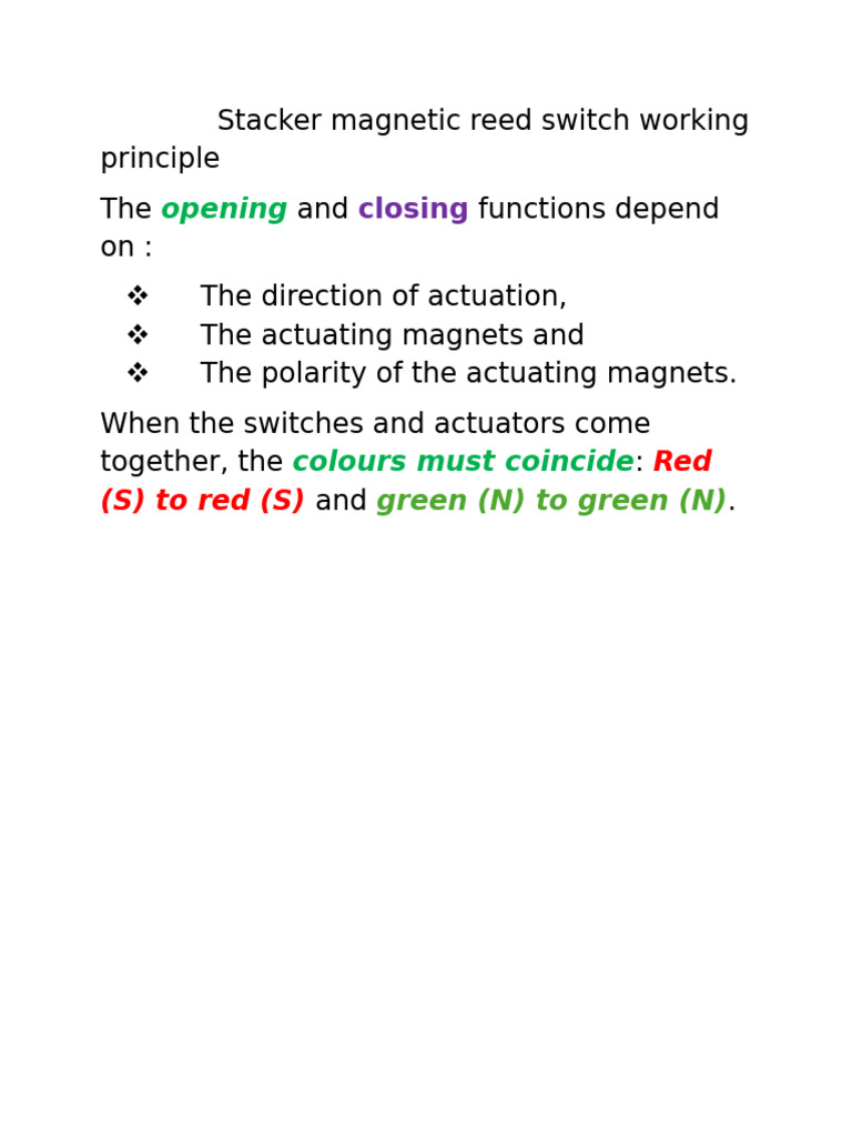 Stacker Magnetic Switch Working Principle | PDF