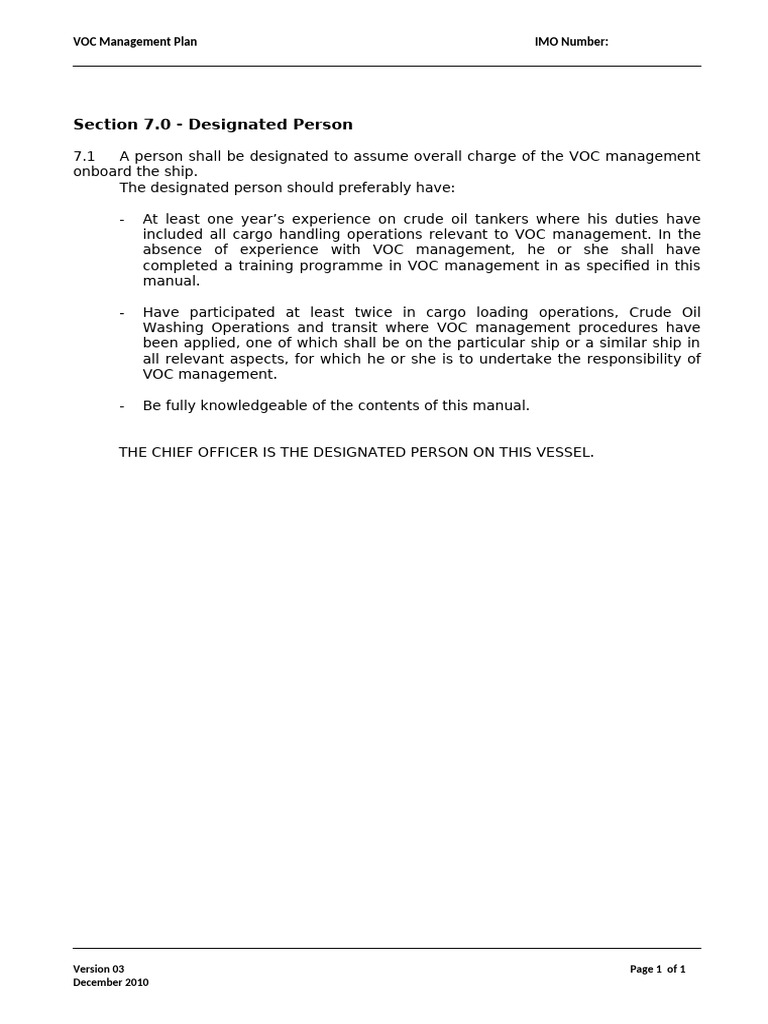 Voc Management Plan - Section 7 - Designated Person | PDF