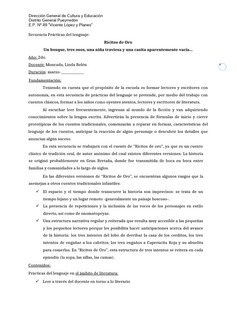 Ricitos de Oro 2do Grado 2025 Lista | PDF | Maestros | Comunicación humana