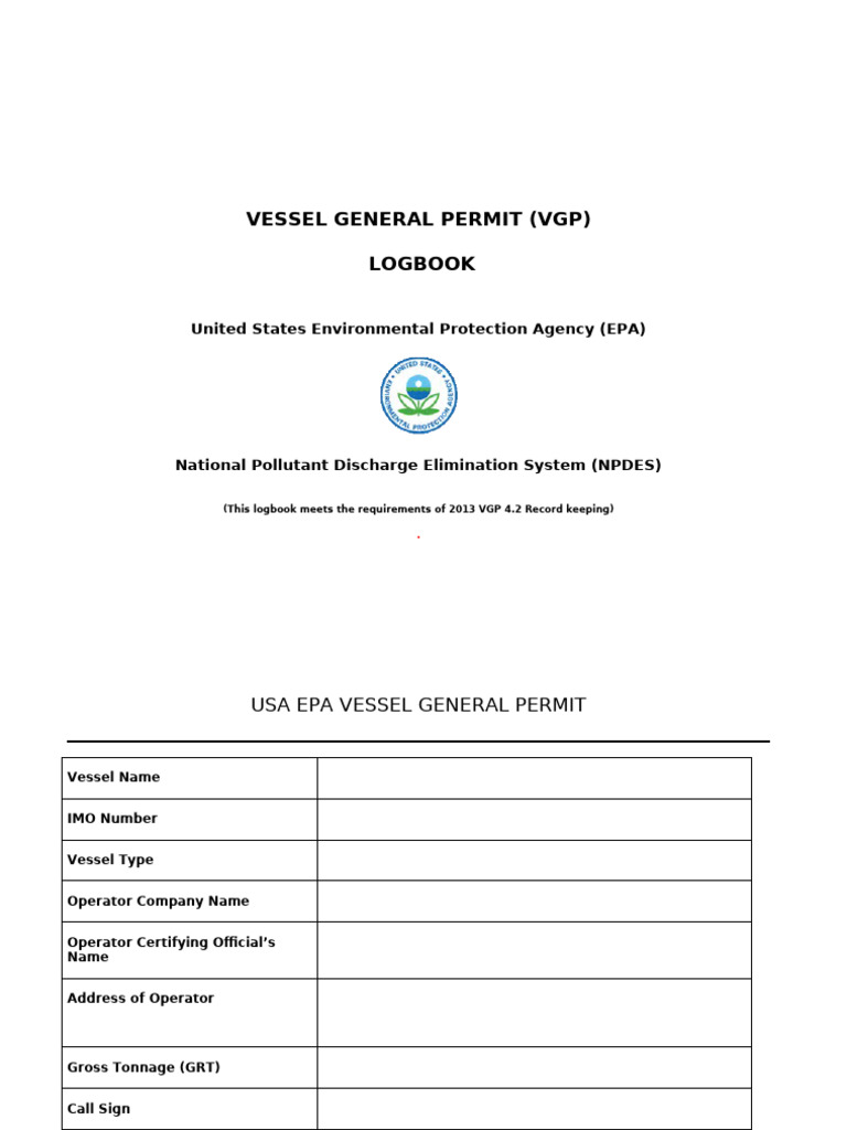 usa epa vgp logbook | PDF | Clean Water Act | Pollution