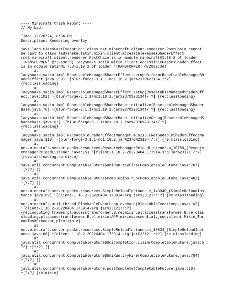 Minecraft Crash Report: ClassCastException | PDF | Computer Programming | Object Oriented ...