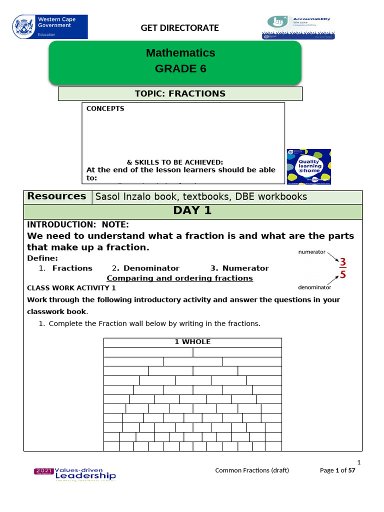 Understanding Common Fractions for Grade 6 | PDF | Arithmetic | Mathematics