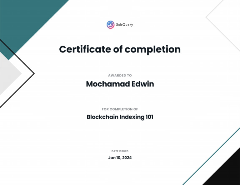 Certificate for Blockchain Indexing 101 | PDF