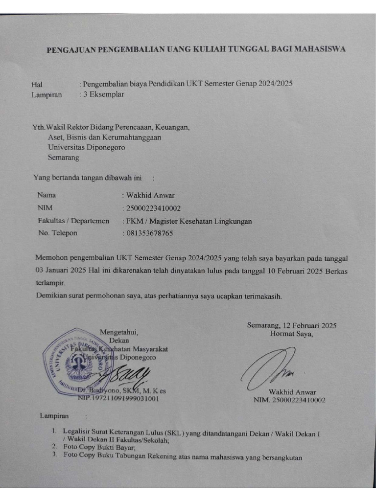 Surat Permohonan Pengajuan UKT | PDF