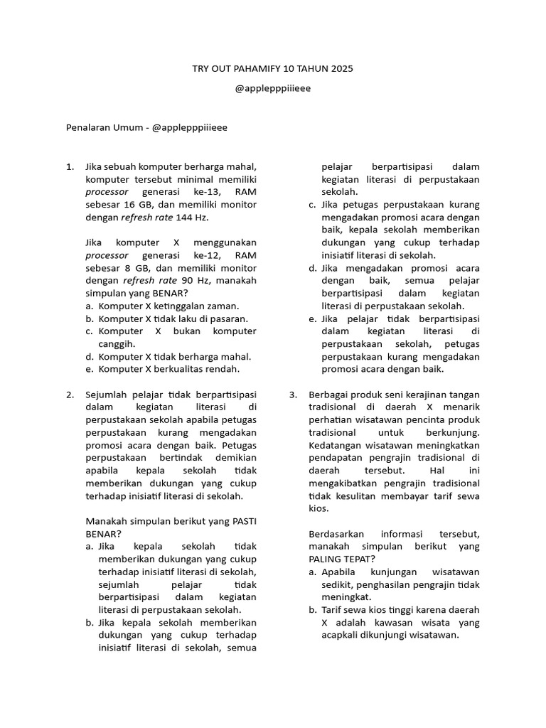 Try Out Pahamify 10 Tahun 2025 | PDF