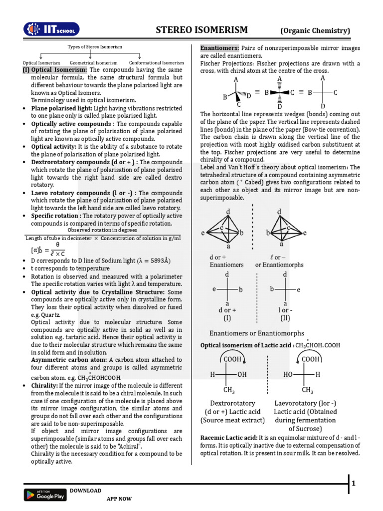 Sheet - 01 - Stereo Chemistry | PDF | Isomer | Chirality (Chemistry)