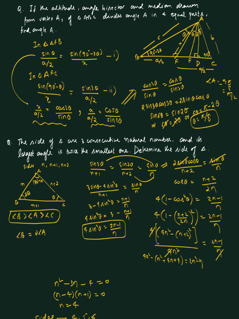 Solution of Triangle - L-02 (Class Notes) - Cosine Rule | PDF