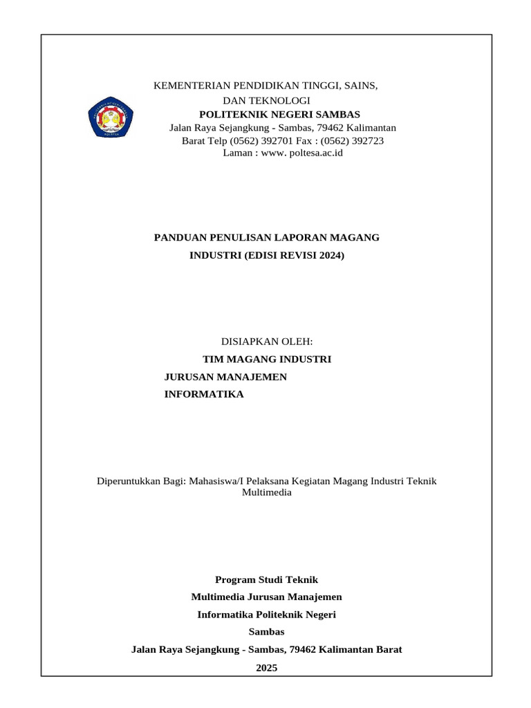 Panduan Laporan Magang TMM 2024-1 | PDF