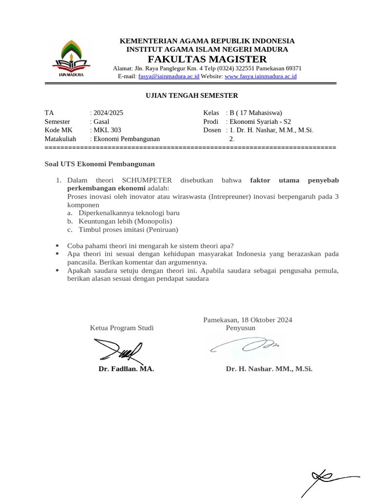 UTS Eko. Pemb. Pasca 2024 | PDF