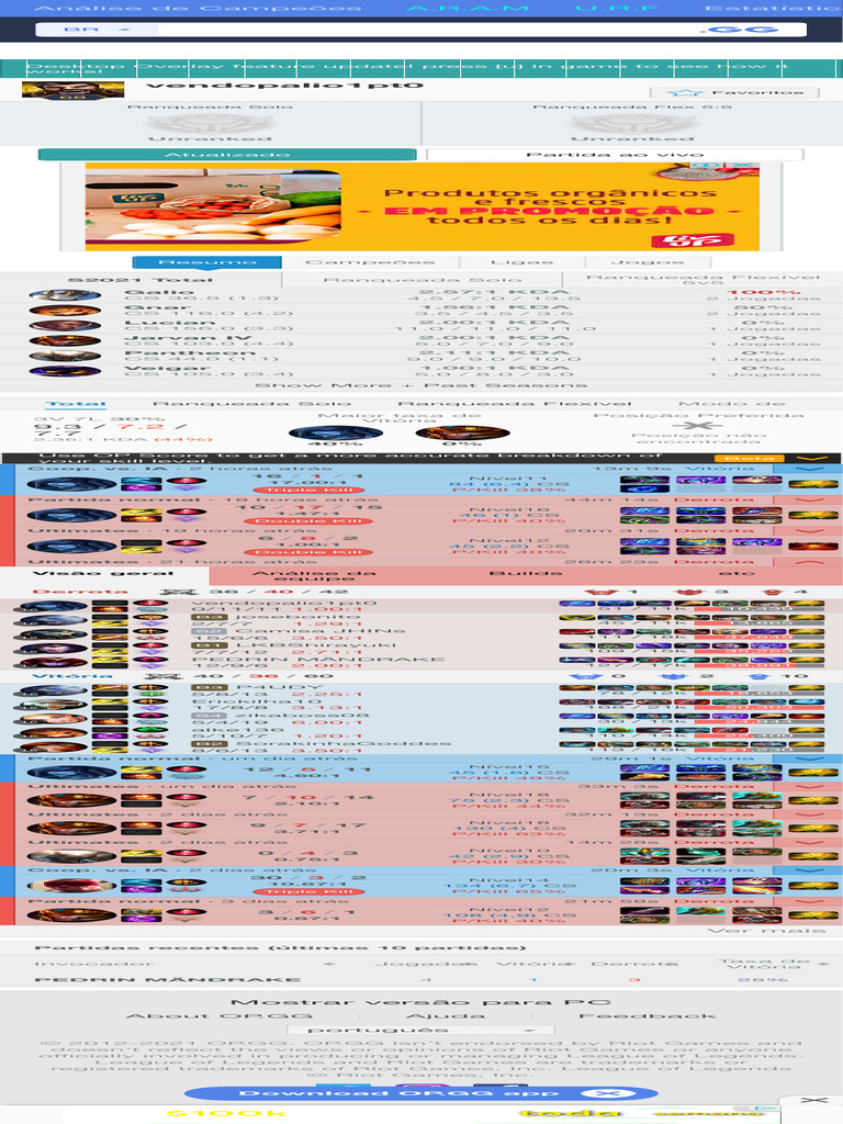 Vendopalio1pt0 - Summoner Stats - League of Legends | PDF | Indústria do videogame